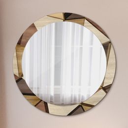 Ø80cm Spiegel - Glasrahmen mit Aufdruck - Wandspiegel Schlafzimmer - Geometrisch Holz 3d