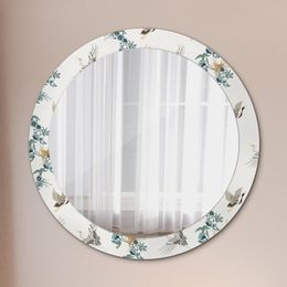 Ø80cm Spiegel - Glasrahmen mit Aufdruck - Wandspiegel Schlafzimmer - Chinoserie