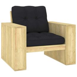 vidaXL Gartenstuhl mit Schwarzen Kissen Imprägniertes Kiefernholz 3065748