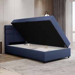 Boxspringbett 120x200, mit Bettkasten, Dunkelblau, Matratze und Topper, Einzelbett, REVE, Panda Möbel