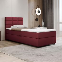 Boxspringbett 100x200, mit Bettkasten, Rot, Matratze und Topper, Einzelbett, REVE, Panda Möbel