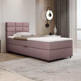 Boxspringbett 100x200, mit Bettkasten, Rosa, Matratze und Topper, Einzelbett, REVE, Panda Möbel