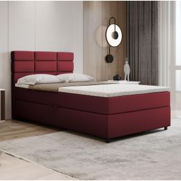 Boxspringbett 120x200, mit Bettkasten, Rot, Matratze und Topper, Einzelbett, REVE, Panda Möbel
