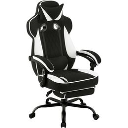 WOLTU Gaming Stuhl mit Taschenfederkissen, Mesh-Gewebe, schwarz+weiß
