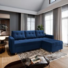 Masseno Ecksofa MILO L mit Schlaffunktion L-Form, Sofa mit Bettkasten, Wohnzimmersofa, Couch, Soffa, Bettsofa, Couchgarnitur- Blau, KRONOS 09