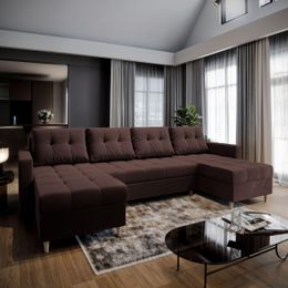 Masseno Ecksofa MILO U mit Schlaffunktion U-Form, Sofa mit Bettkasten, Wohnzimmersofa, Couch, Soffa, Bettsofa, Couchgarnitur- Braun, KRONOS 06