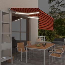 Markise Manuell Einziehbar mit Rollo & LED 3x2,5 m Orange Braun