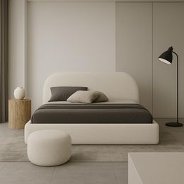 GUTTO Polsterbett nach Maß MOON Beige 200x200 Metall-Lattenrost Hochwertig Boucle Teddystoff Bett mit Bettkasten und Stauraum