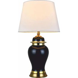 Casa Padrino Luxus Keramik Tischleuchte Schwarz / Gold / Weiß Ø 40 x H. 72 cm