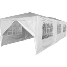 Gartenpavillon 9x3 m mit 8 Seitenwänden – Weiß – Großes Partyzelt PE für Garten & Veranstaltungen
