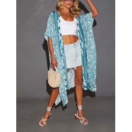 Milan Kiss Kimono in T&uuml;rkis/ Wei&szlig; - 63% | Gr&ouml;&szlig;e XL | Damenjacken