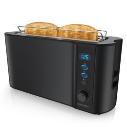 arendo Automatik 2 Scheiben 1000W Langschlitz Toaster, Auftaufunktion, W&auml;rmeisolierendes Doppelwandgeh&auml;use, Schwarz