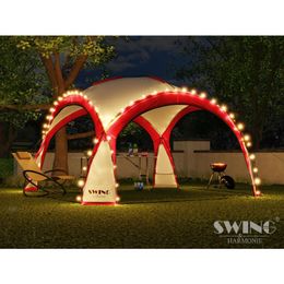 Swing&Harmonie&reg; LED Event Pavillon XXL DomeShelter 450cm Garten inkl. Solarmodul Designer Gartenzelt Camping Partyzelt mit Beleuchtung - rot