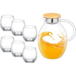Wilmax Glaskrug 2,4L mit 6 Gl&auml;sern (530 ml) - Sp&uuml;lmaschinenfest, Transparent