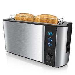 arendo Toaster Langschlitz f&uuml;r 2 Scheiben, 1000 W, Br&ouml;tchenaufsatz, W&auml;rmeisoliert, Display, Edelstahl