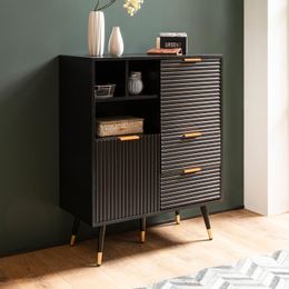 FineBuy Kommode 77 cm in MDF Eiche Schwarz Dekor mit 2 Schubladen / 2 T&uuml;ren und Ablage Design Sideboard Schrank