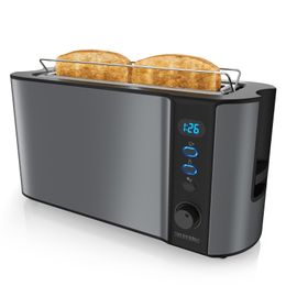 arendo Toaster Langschlitz f&uuml;r 2 Scheiben, 1000 W, Br&ouml;tchenaufsatz, W&auml;rmeisoliert, Display, grau