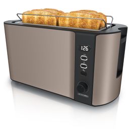 arendo Toaster f&uuml;r 4 Scheiben, 1500W, Langschlitz, Br&ouml;tchenaufsatz, W&auml;rmeisoliert, Display, bronze