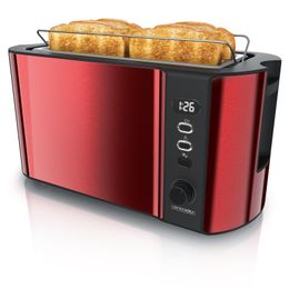 arendo Toaster Langschlitz mit Display, Auftaufunktion, 1500W, integrierter Br&ouml;tchenaufsatz, Rot