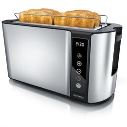 arendo Toaster f&uuml;r 4 Scheiben Langschlitz 1500 W, Br&ouml;tchenaufsatz, W&auml;rmeisoliert, Display, Touch, Silber