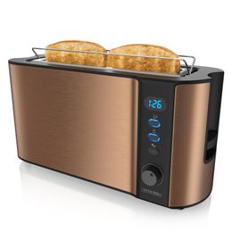 arendo Toaster Langschlitz f&uuml;r 2 Scheiben, 1000 W, Br&ouml;tchenaufsatz, W&auml;rmeisoliert, Display, Kupfer