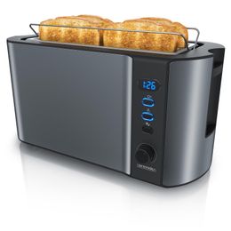 arendo Toaster f&uuml;r 4 Scheiben Langschlitz, 1500W, mit Display, Doppelwandgeh&auml;use w&auml;rmeisolierend, Br&ouml;tchenaufsatz, Auftaufunktion, Grau