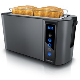 arendo Langschlitz Toaster mit 2 R&ouml;stkammern und Br&ouml;tchenaufsatz, W&auml;rmeisoliertes Geh&auml;use, Display, Touch, Grau