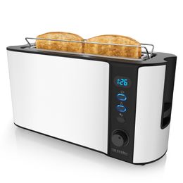 arendo Langschlitz Toaster f&uuml;r 2 Scheiben, integrierter Br&ouml;tchenaufsatz, 1000 W, Restzeitanzeige, Wei&szlig;