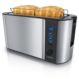 arendo Toaster f&uuml;r 4 Scheiben, 1500W, Langschlitz, W&auml;rmeisoliert, Br&ouml;tchenaufsatz, Display, silber/schwarz