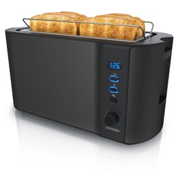 arendo Langschlitz 4 Scheiben Toaster Frukost, mit Display, Defrost Funktion, W&auml;rmeisolierendes Doppelwandgeh&auml;use, Schwarz