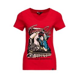Queen Kerosin Kurzarm Print T-Shirt mit trendigem V-Ausschnitt Tune Up in rot | Gr.: S