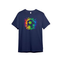 PAULGOS Kinder T-Shirt, Bunter Fu&szlig;ball in Navi-Blau | Gr.: 164