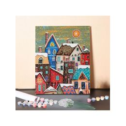 ARTNANAS DIY Malen nach Zahlen Set-"Schneebedeckte H&auml;user" | Gr.: 40x50 mit Rahmen