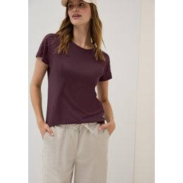 T-Shirt Cecil, Damen, Gr. L (42), rot (mulberry rot), Jersey, Obermaterial: 50% Baumwolle, 50% Modal, unifarben, normal h&uuml;ftbedeckend, Rundhals, Shirts T-Shirt, in Ausbrenner-Optik