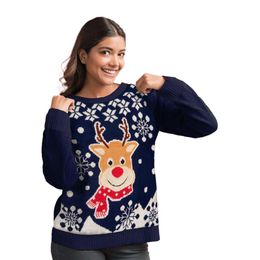 United Labels Winterpullover Rentier Strick Pullover Ugly Sweater in blau | Gr.: M