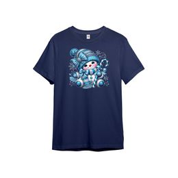 PAULGOS Kinder T-Shirt, Schneemann in Navi-Blau | Gr.: 164