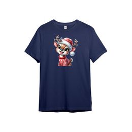 PAULGOS Kinder T-Shirt, freches Rentier in Navi-Blau | Gr.: 152