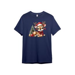 PAULGOS Kinder T-Shirt, Tanzender Weihnachtsmann in Navi-Blau | Gr.: 128