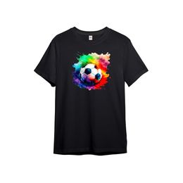 PAULGOS Kinder T-Shirt, Bunter Fu&szlig;ball 1 in Schwarz | Gr.: 116