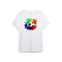 PAULGOS Kinder T-Shirt, Bunter Fu&szlig;ball 1 in Weiss | Gr.: 104