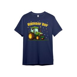 PAULGOS Kinder T-Shirt, Geburtstag Trecker in Navi-Blau | Gr.: 128
