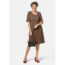 GOLDNER Elastisches Jerseykleid mit modischem Druck in schwarz / milchkaffee | Gr.: 54