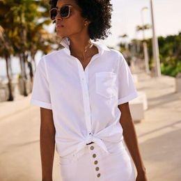 LANDS' END Supima B&uuml;gelfrei-Bluse mit kurzen &Auml;rmeln, Damen,  Wei&szlig;, Baumwolle, by Lands' End