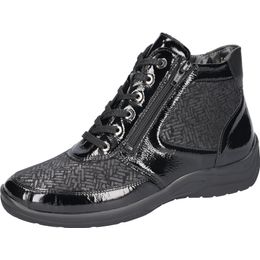 Waldläufer WALDLÄUFER Damen Schnürboots "HESNA-Soft", Gr. 4, schwarz, Lackleder, Nappaleder, Textil, Schuhe, Bequemschuh, High Top Sneaker in Komfortweite H