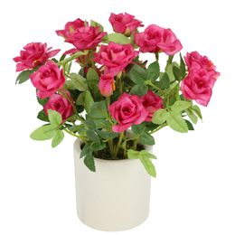 Kunstblume I.GE.A., B:18cm H:21cm L:18cm, rosa, Polyester, Balkon, Kunstpflanzen, "Wildrosen Busch im Topf", Rosen Kunstrosen Kunstpflanze Blumen