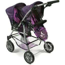 Bayer Chic 2000 CHIC2000 Kinder Puppen-Zwillingsbuggy "Twinny, Pflaume", lila, Kunststoff, Metall, Stoff, B:63cm H:77cm T:63cm, Puppenwagen, mit schwenkbaren
