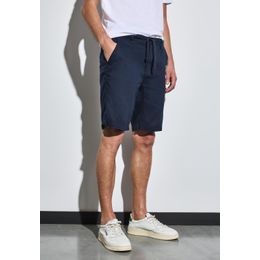 Street One MEN Herren Shorts, blau, Gr. 36, unifarben, Stoff, 100% Leinen, Hosen, mit seitlichen Einschubtaschen