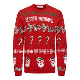 Only & Sons ONLY & SONS Herren Strickpullover "ONSXMAS REG 5 ALLOVER CREW KNIT", rot, festlich, Gr. XXL, gemustert, Strick, Obermaterial: 100% Polyacryl, Pullover