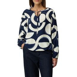 Langarmbluse s.Oliver BLACK LABEL, Damen, Gr. 36, blau (blau ecru), Web, Obermaterial: 100% Viskose, bedruckt, regular fit taillenbedeckt, Rundhals, elastischer Bund, Blusen, mit All-Over Print