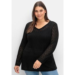 sheego Damen Strickpullover "V-Ausschnitt-Pullover", schwarz, Gr. 52, unifarben, 55% Viskose, 45% Polyamid, Pullover